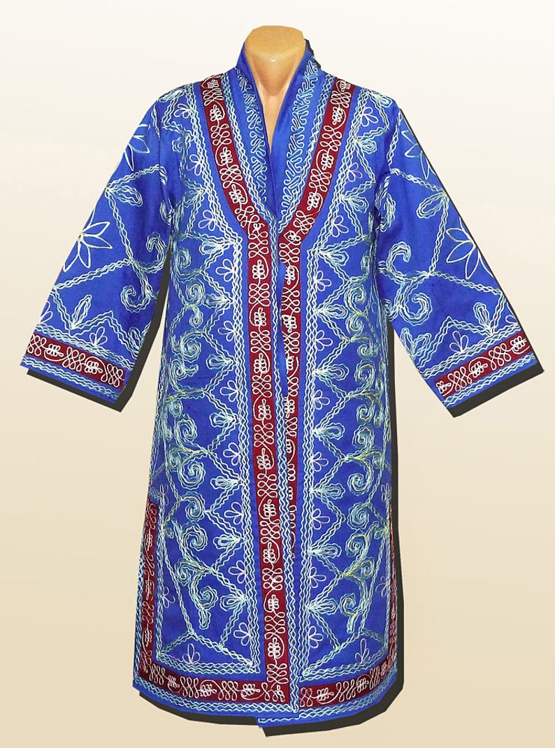 Blue Silk Embroidered Uzbek Chapan Light Coat Kaftan Robe From - Etsy