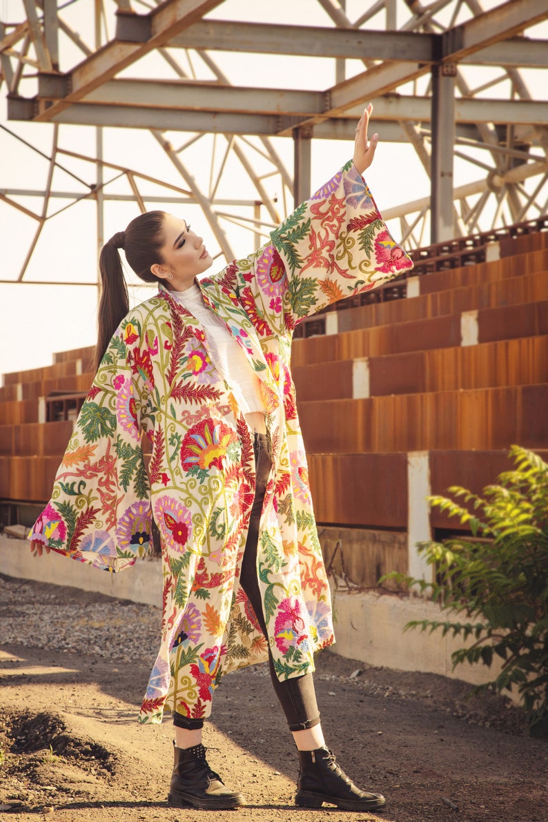 Summer Colorful Unisex Long Jacket Turkish Silk Embroidered - Etsy UK
