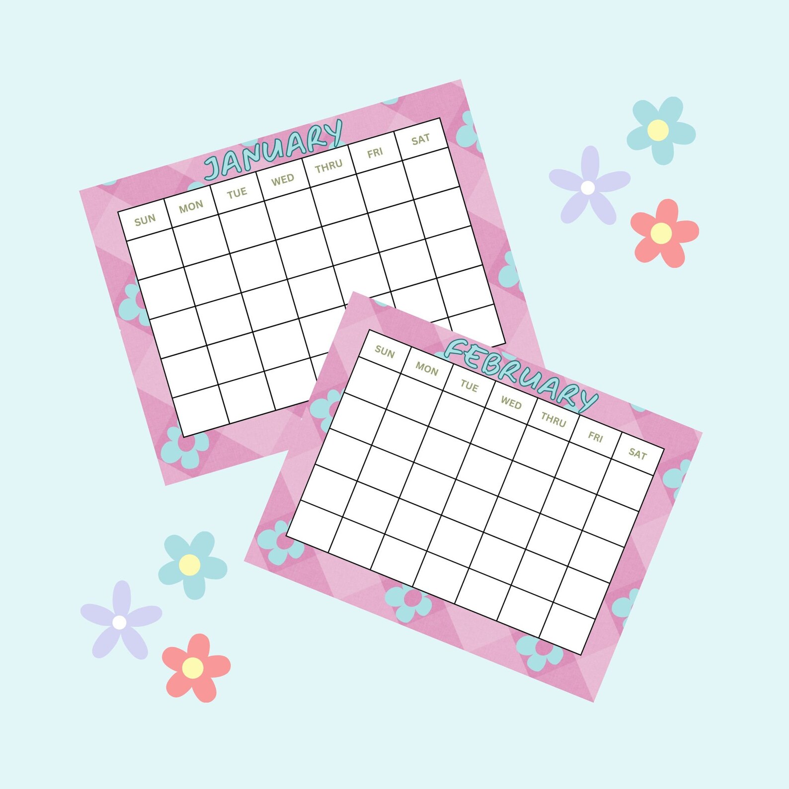 Whimsical Pink Flowers Tracker Printable Monthly Organizer for Yearly ...
