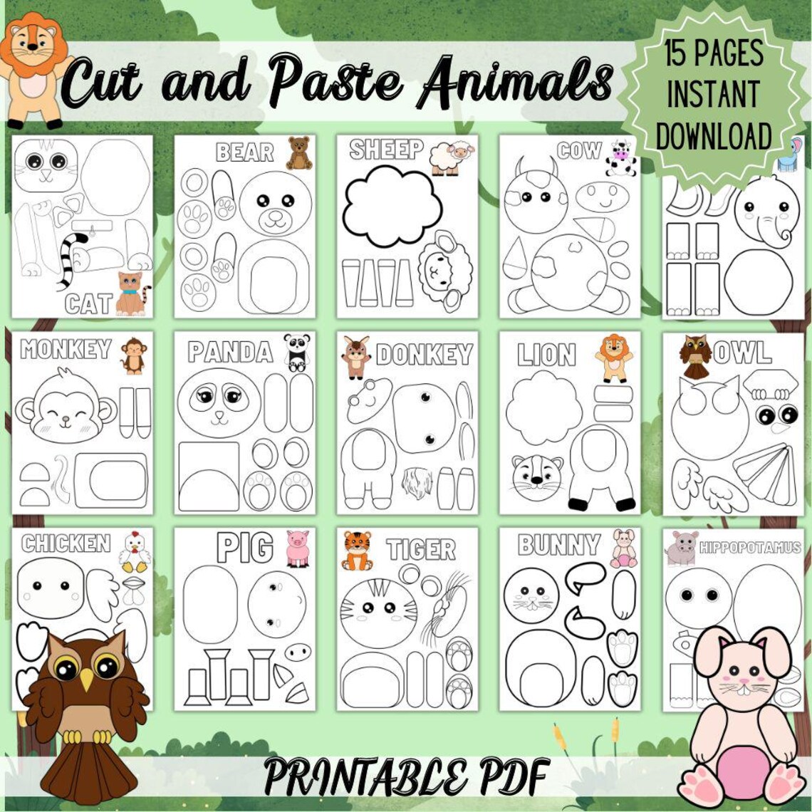 Build a Craft Animal Pack Kids Printable Craft Cut, Glue and Assemble ...