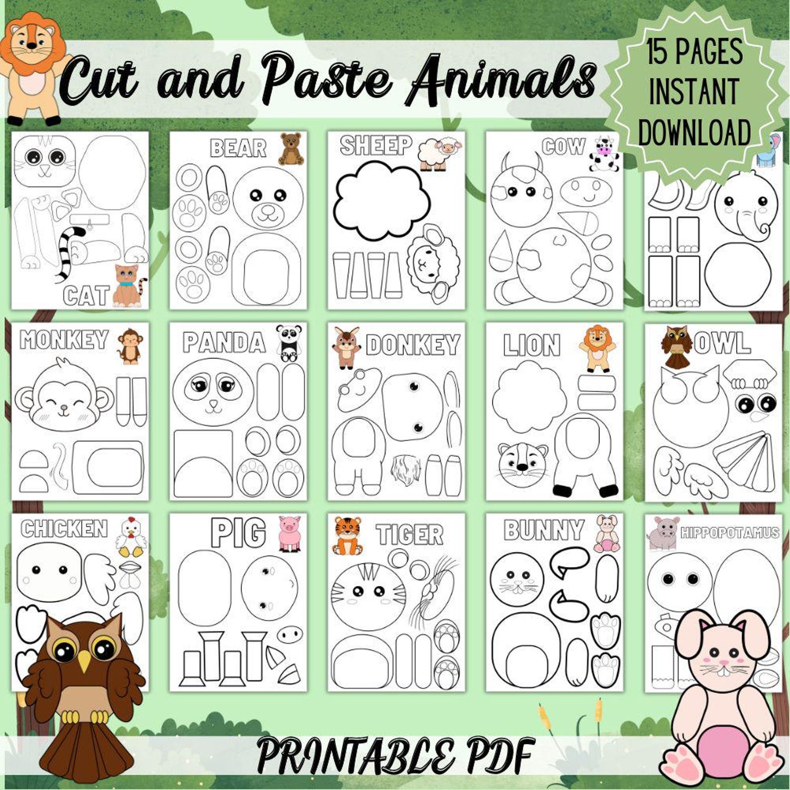 Build a Craft Animal Pack Kids Printable Craft Cut, Glue and Assemble ...