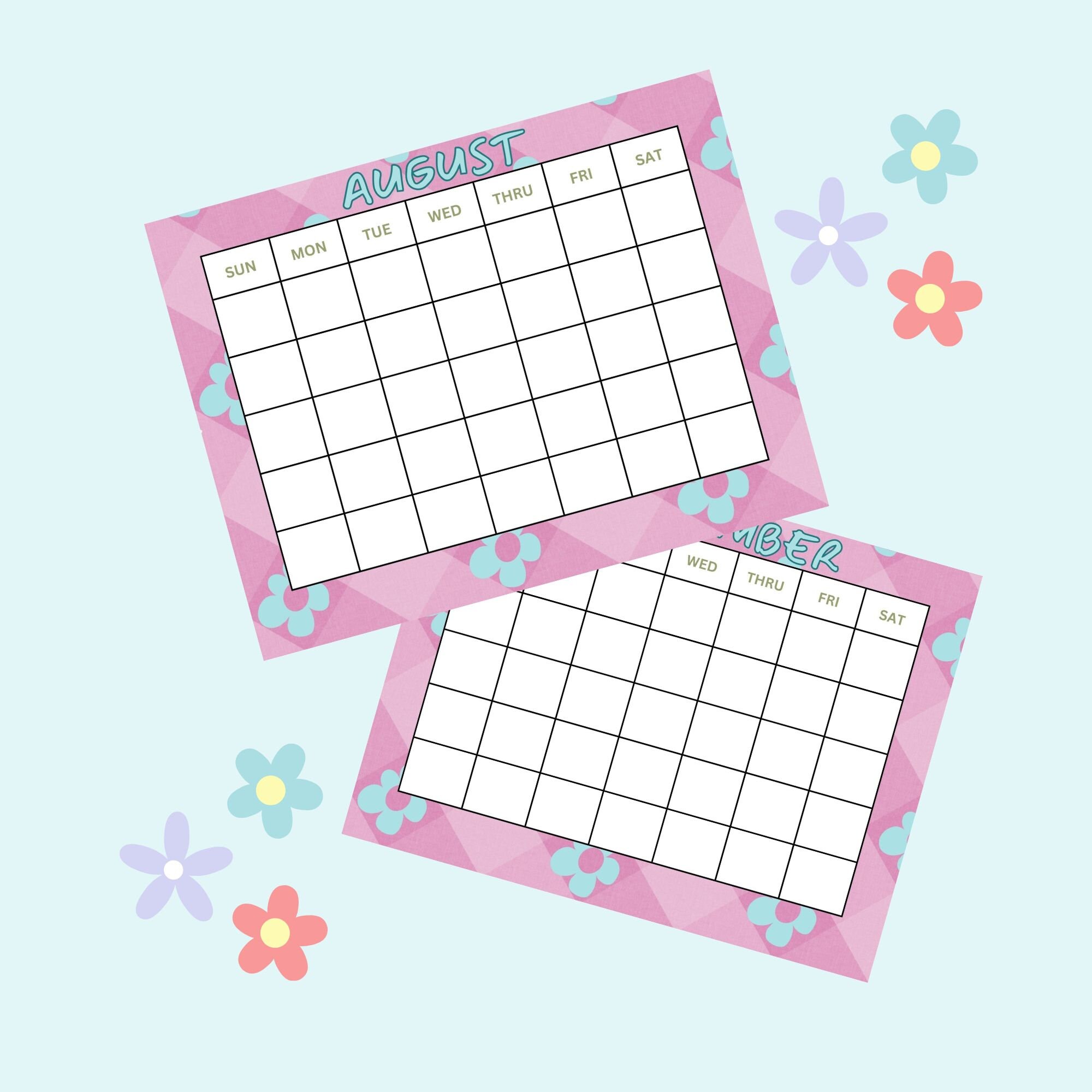 Whimsical Pink Flowers Tracker Printable Monthly Organizer for Yearly ...
