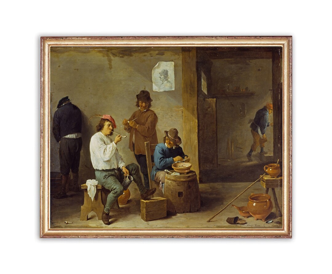 Vintage Old Tavern Painting | Antique People Portrait Artwork | Classic ...