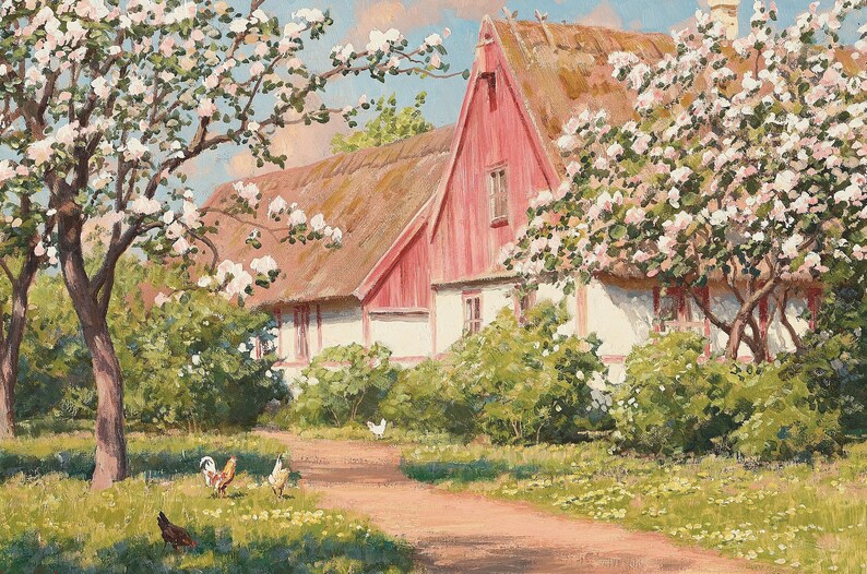 Vintage Countryside House Painting Antique Landscape Farm | Etsy
