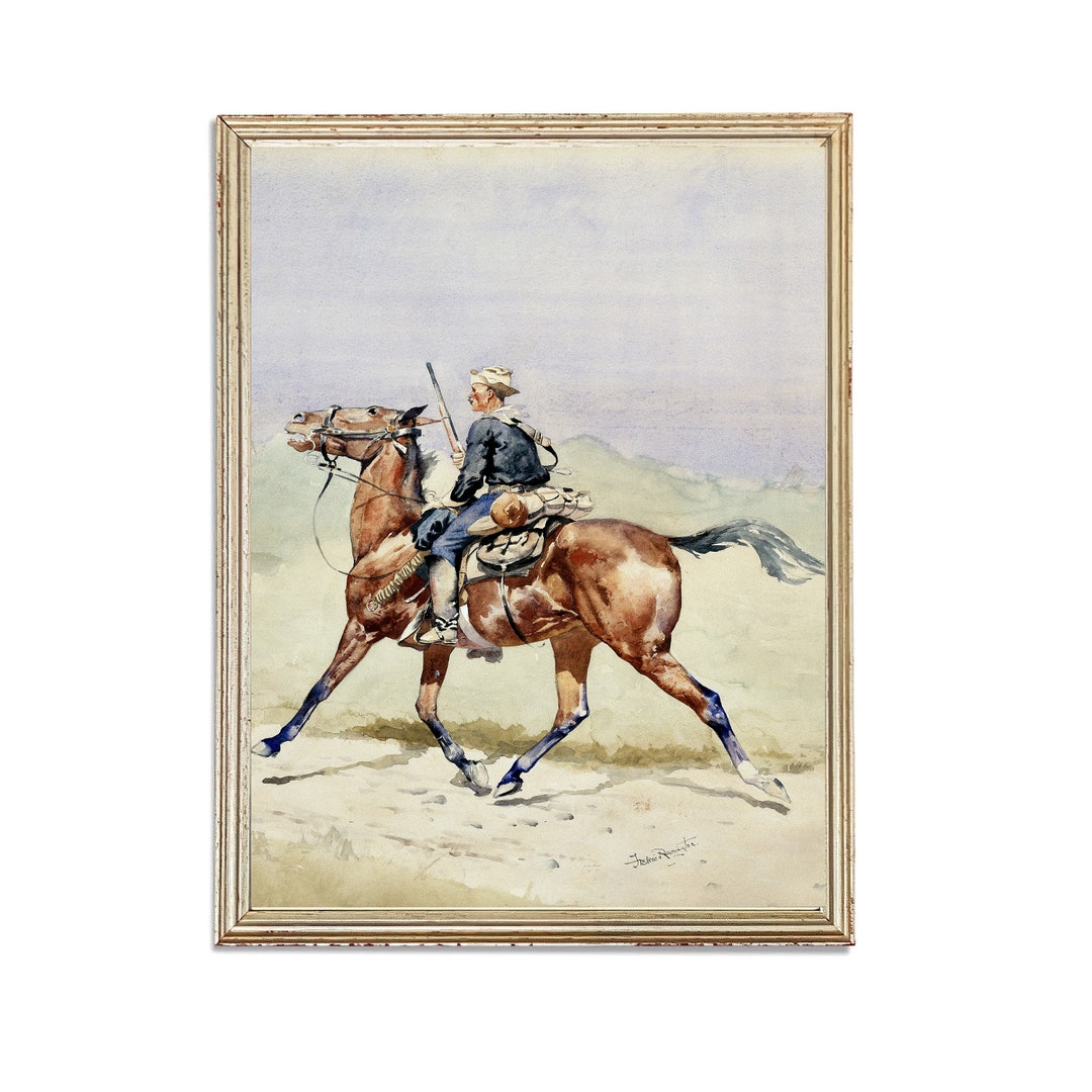 Vintage Cowboy Old West Painting | Antique Horse Rider Artwork ...