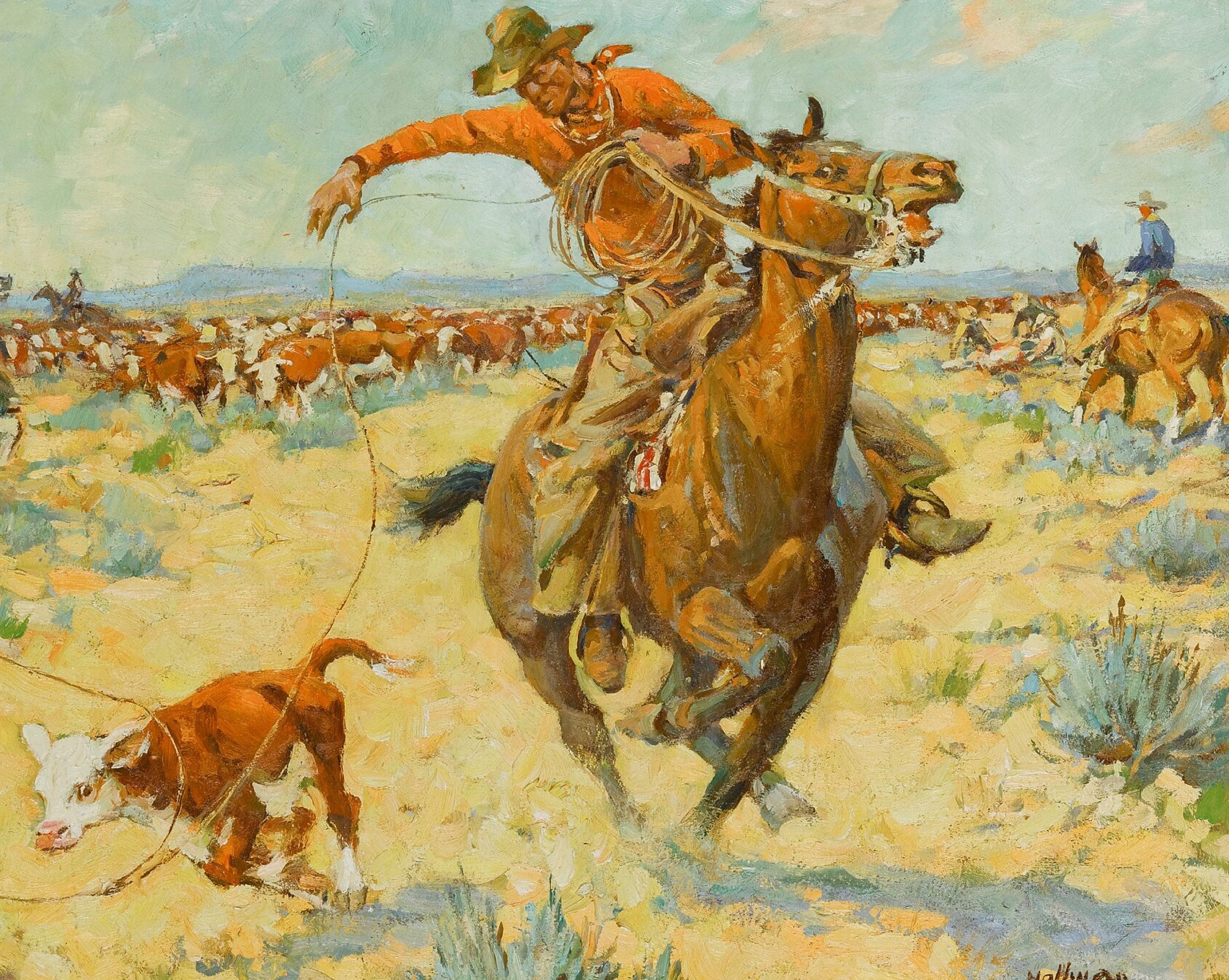 Vintage Western Painting | Vintage Oil Horse Rider Painting | Old West ...