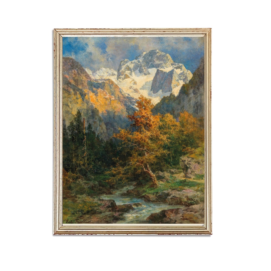 Vintage Wald Gemälde | Wald Bäume Bach Landschaft Malerei | Antike ...