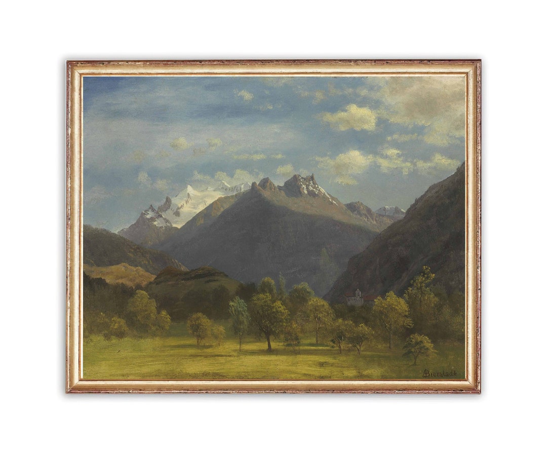 Vintage Mountain Forest Painting | Antique Nature Landscape Artwork ...