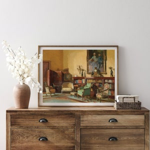 Vintage Library Interior Painting | Antique Still Life Artwork ...