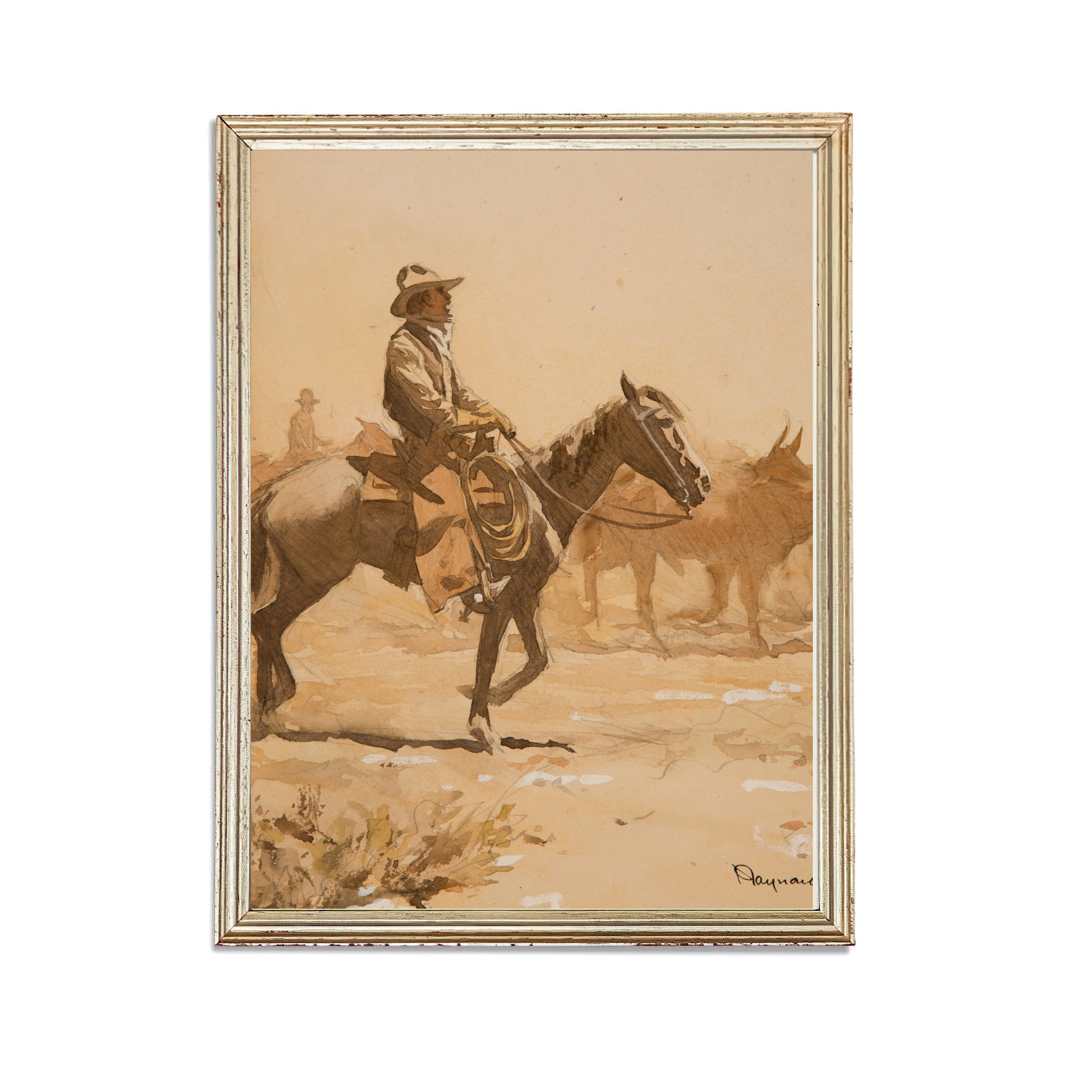 Vintage Cowboy Old West Painting Antique Horse Rider Artwork - Etsy