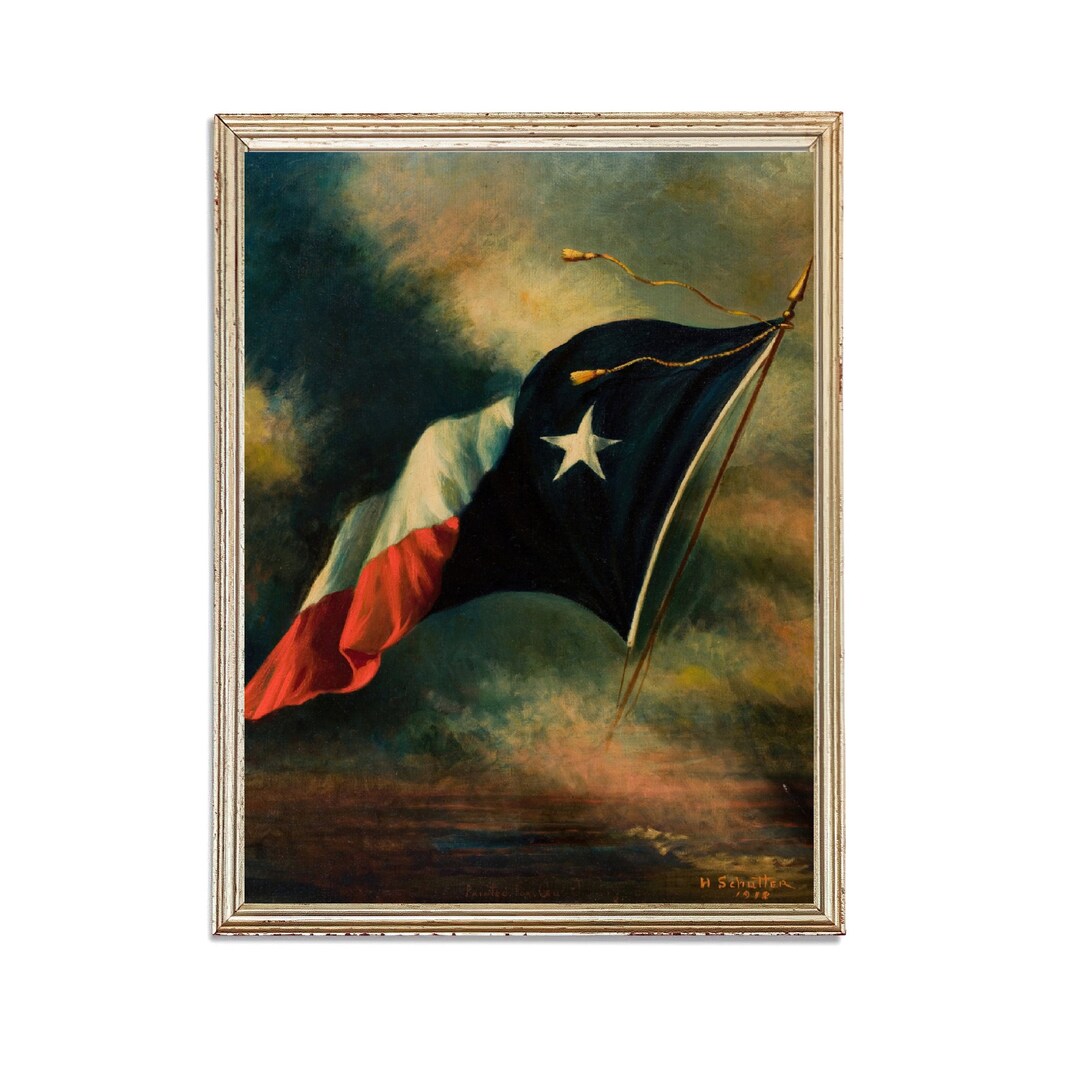 Vintage Flag of Texas Painting | Antique American Artwork | Classic Red ...