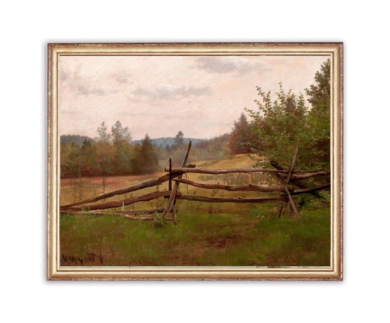 Vintage Fence Painting Vintage Oil Countryside Painting | Etsy