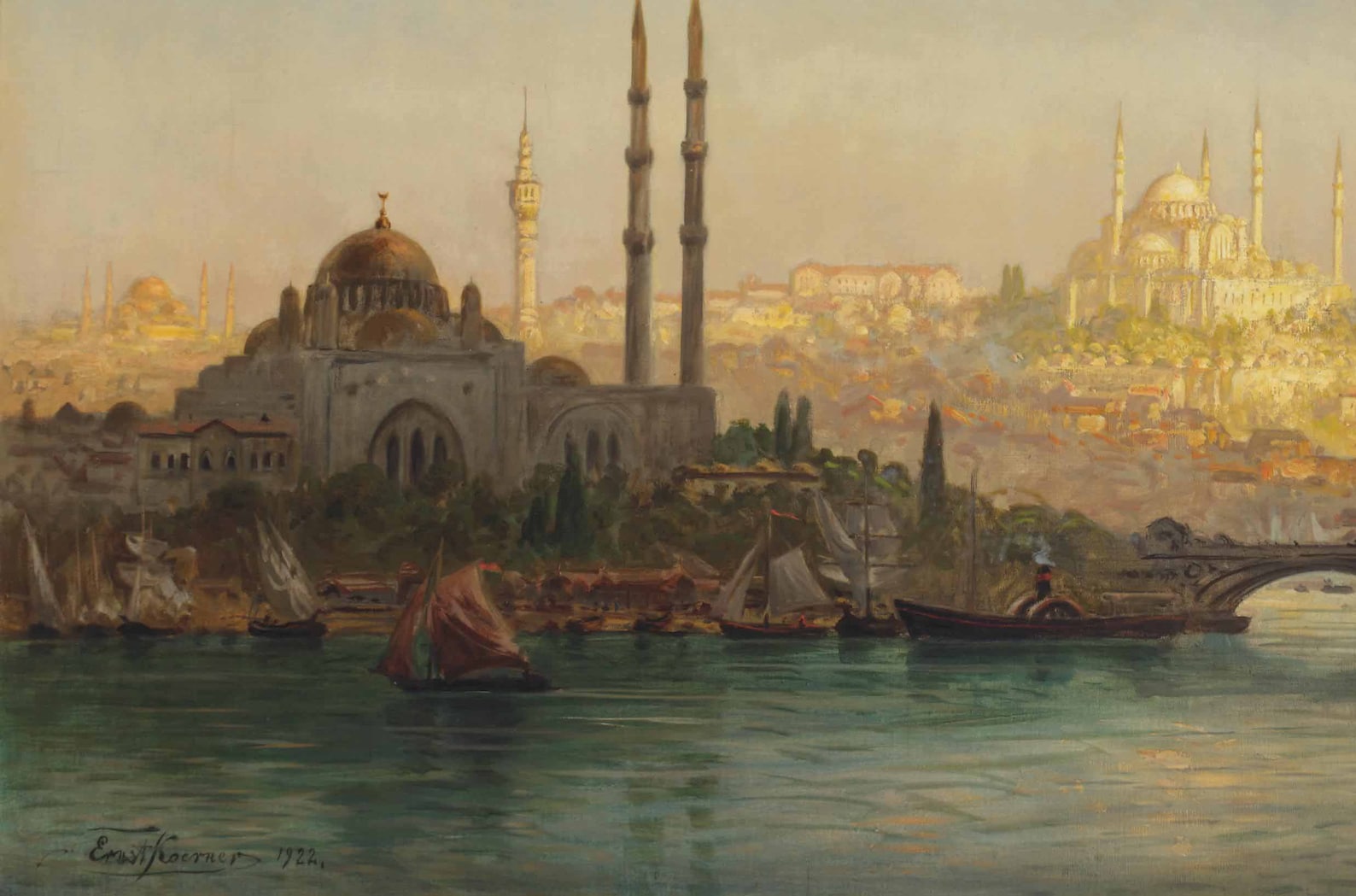 Vintage Istanbul Painting | Vintage Oil Cityscape Painting | River and ...
