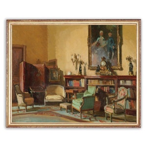 Vintage Library Interior Painting | Antique Still Life Artwork ...