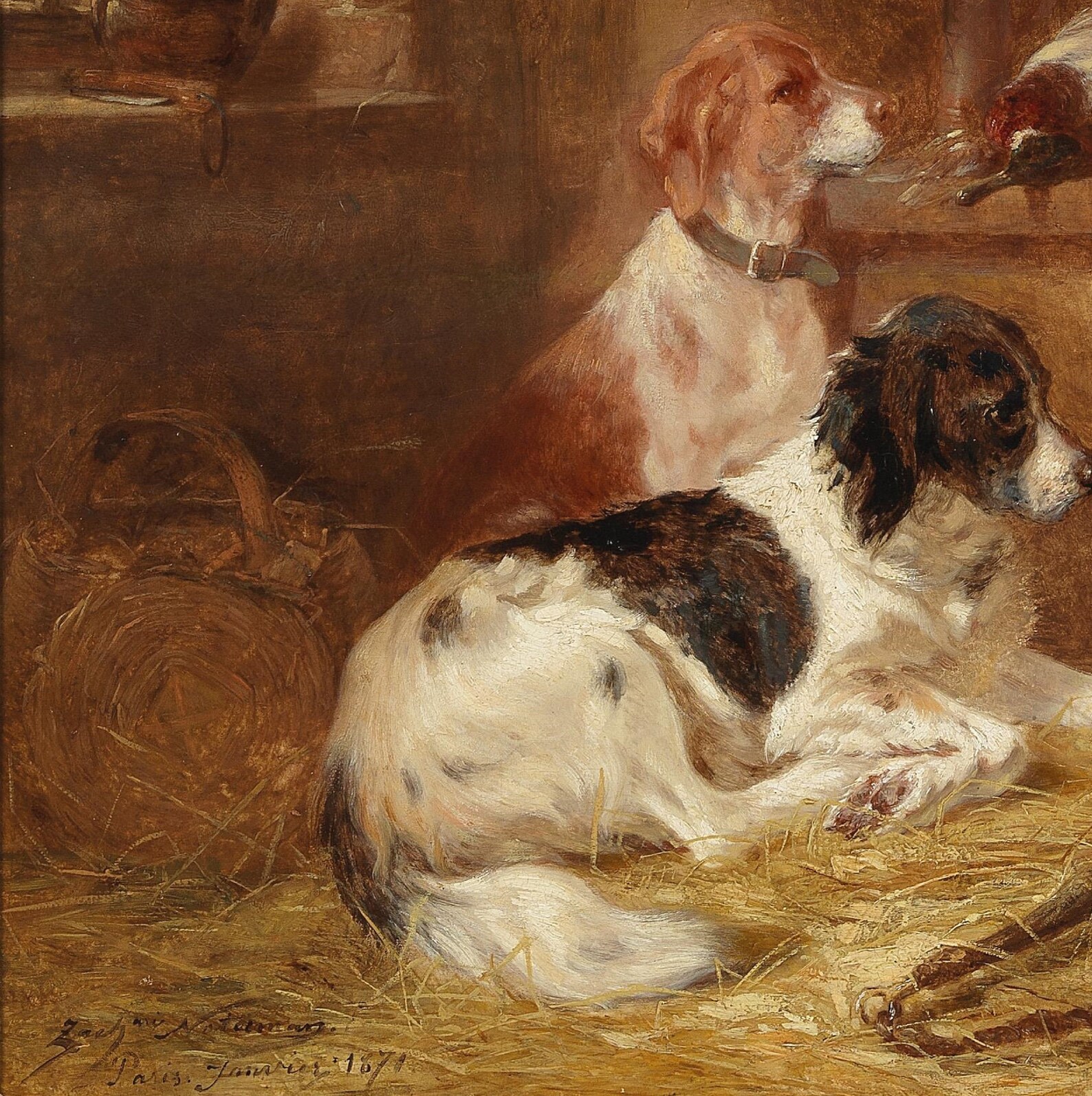 Vintage Two Dogs Painting Antique Dogs in Barn Countryside - Etsy