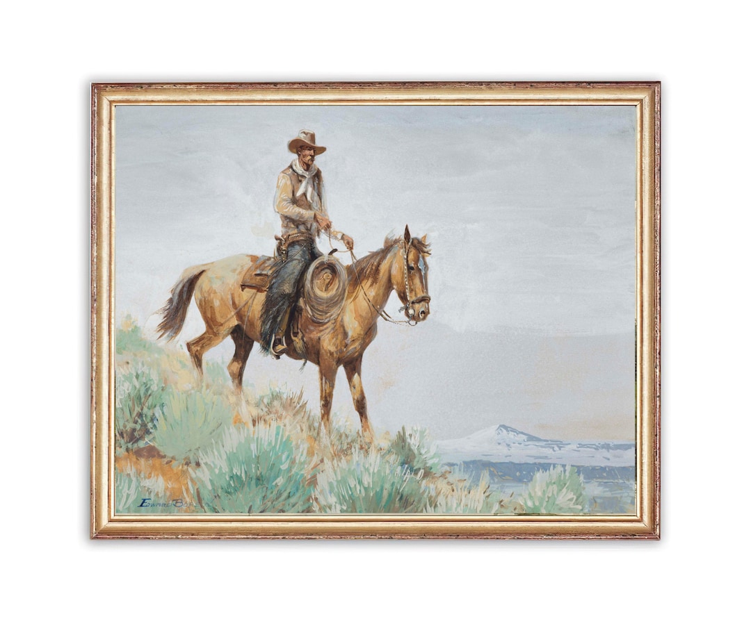 Vintage Cowboy Old West Painting | Antique Western Artwork | Classic ...