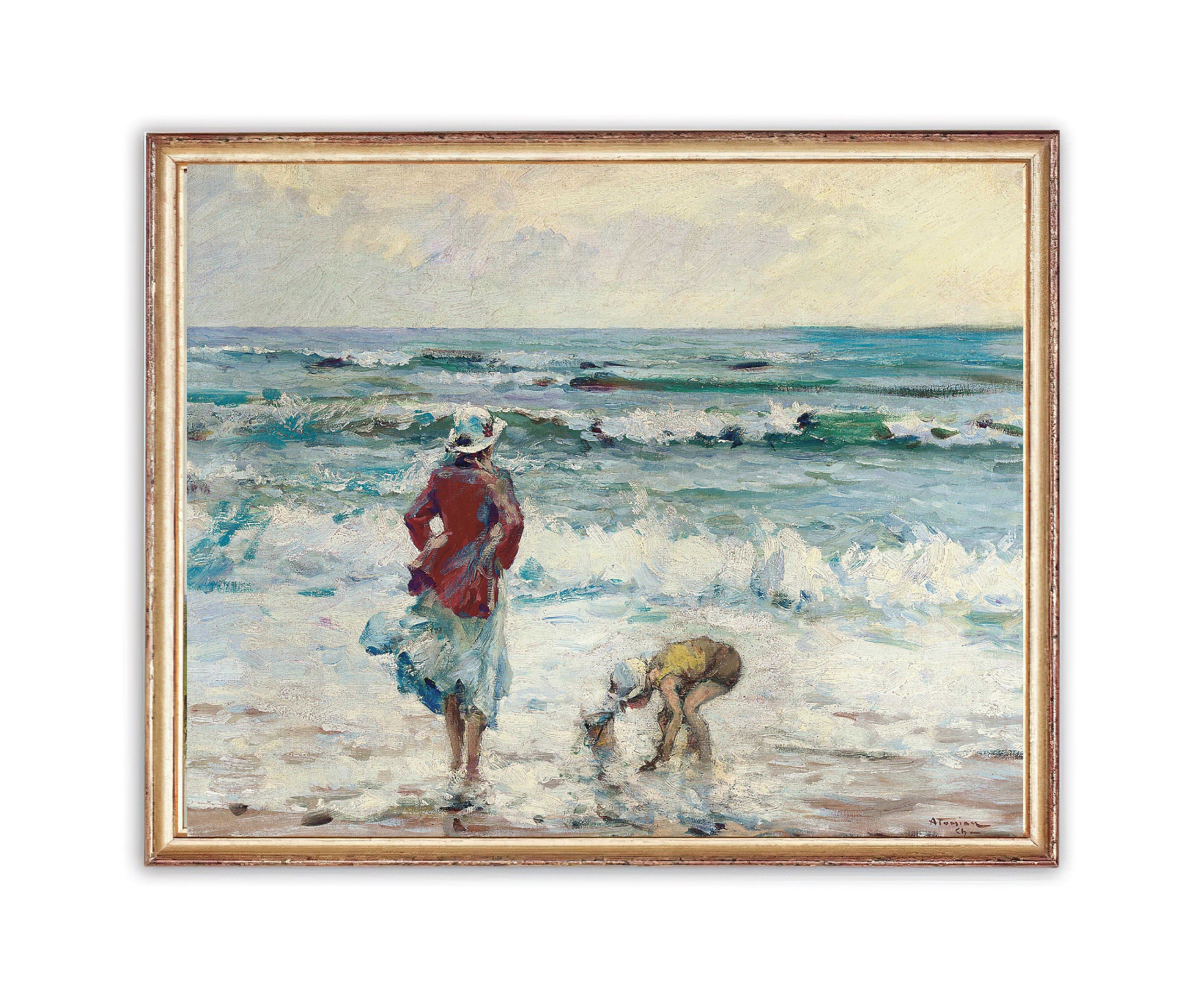 Vintage Sea Shore Painting | Vintage Oil Beach Painting | Marine ...
