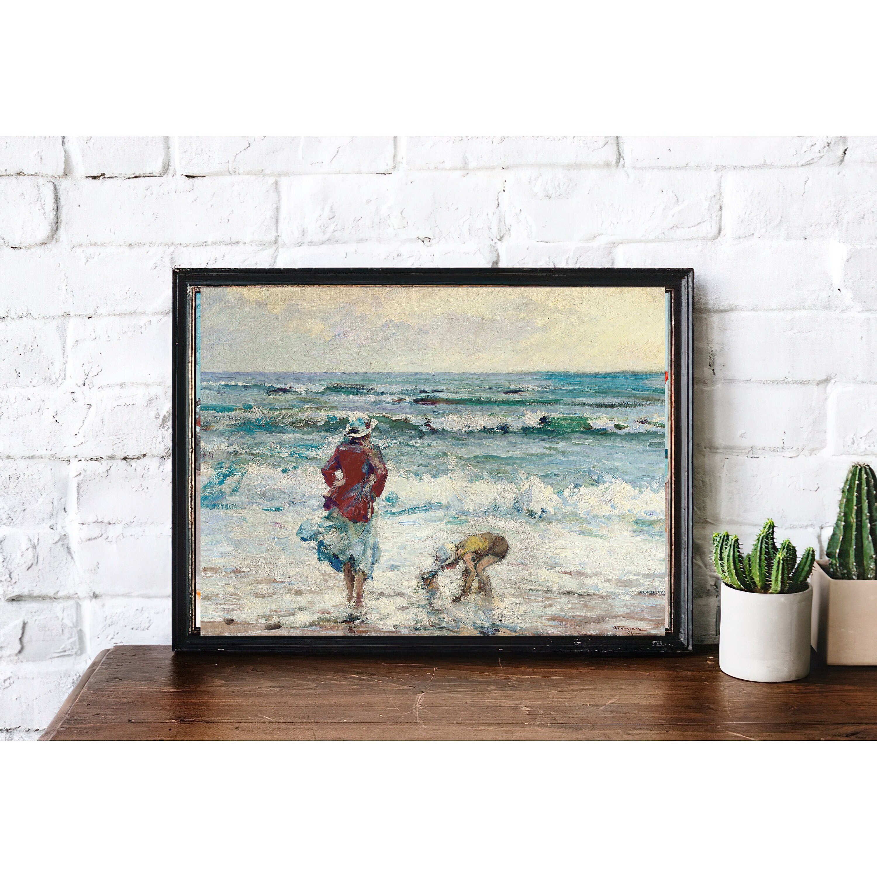 Vintage Sea Shore Painting | Vintage Oil Beach Painting | Marine ...