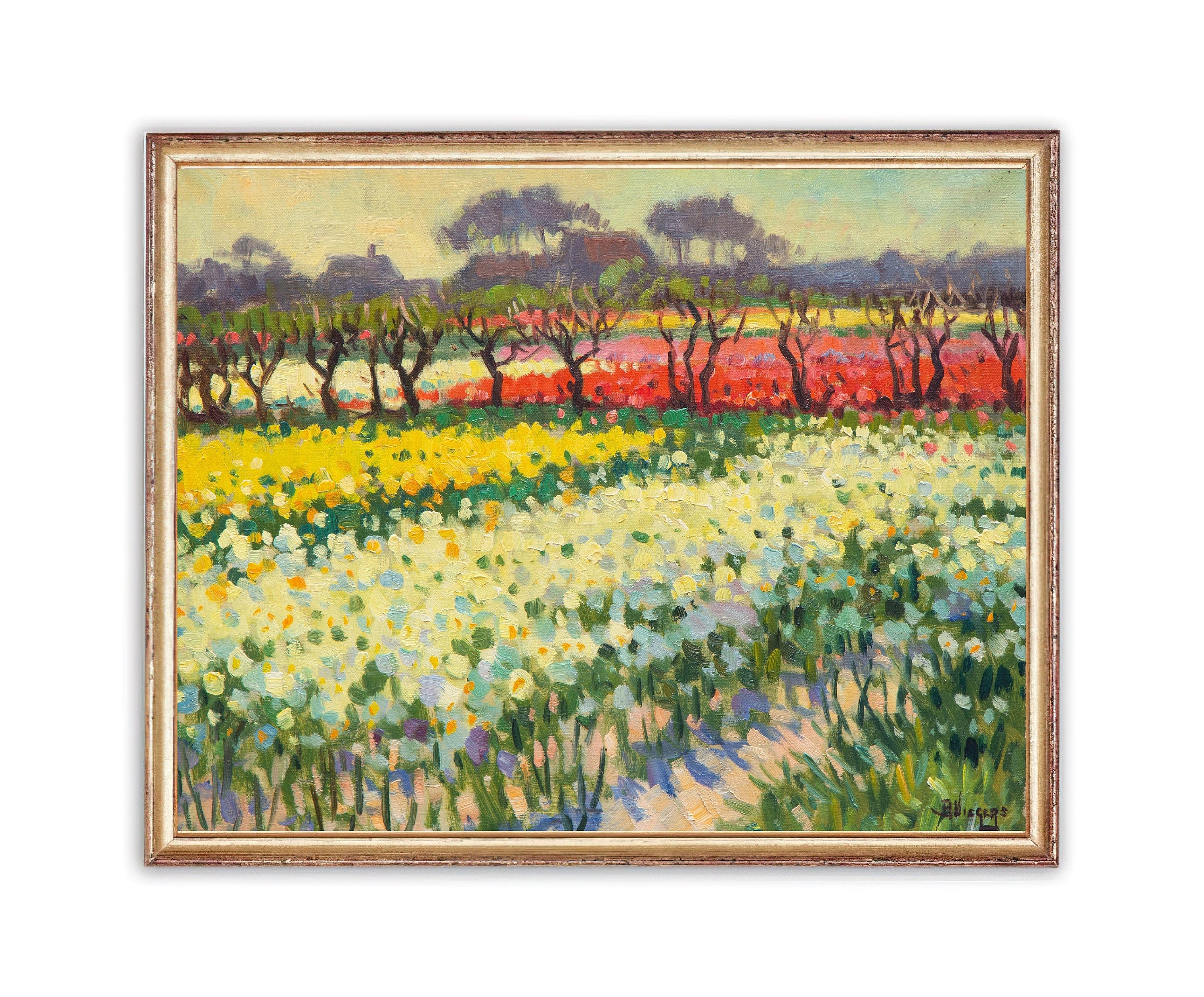 Vintage Pasture Landscape Painting Oil Orchard Painting - Etsy