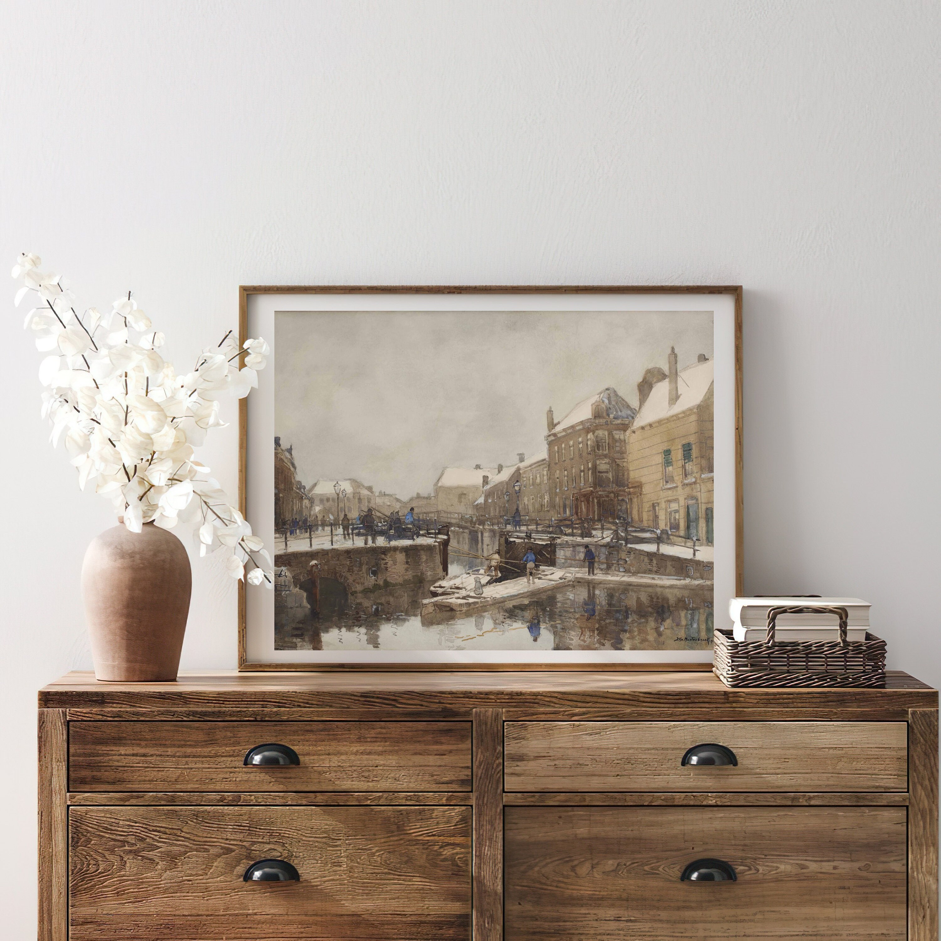Vintage Cityscape Riverscape Painting Town River Boats - Etsy