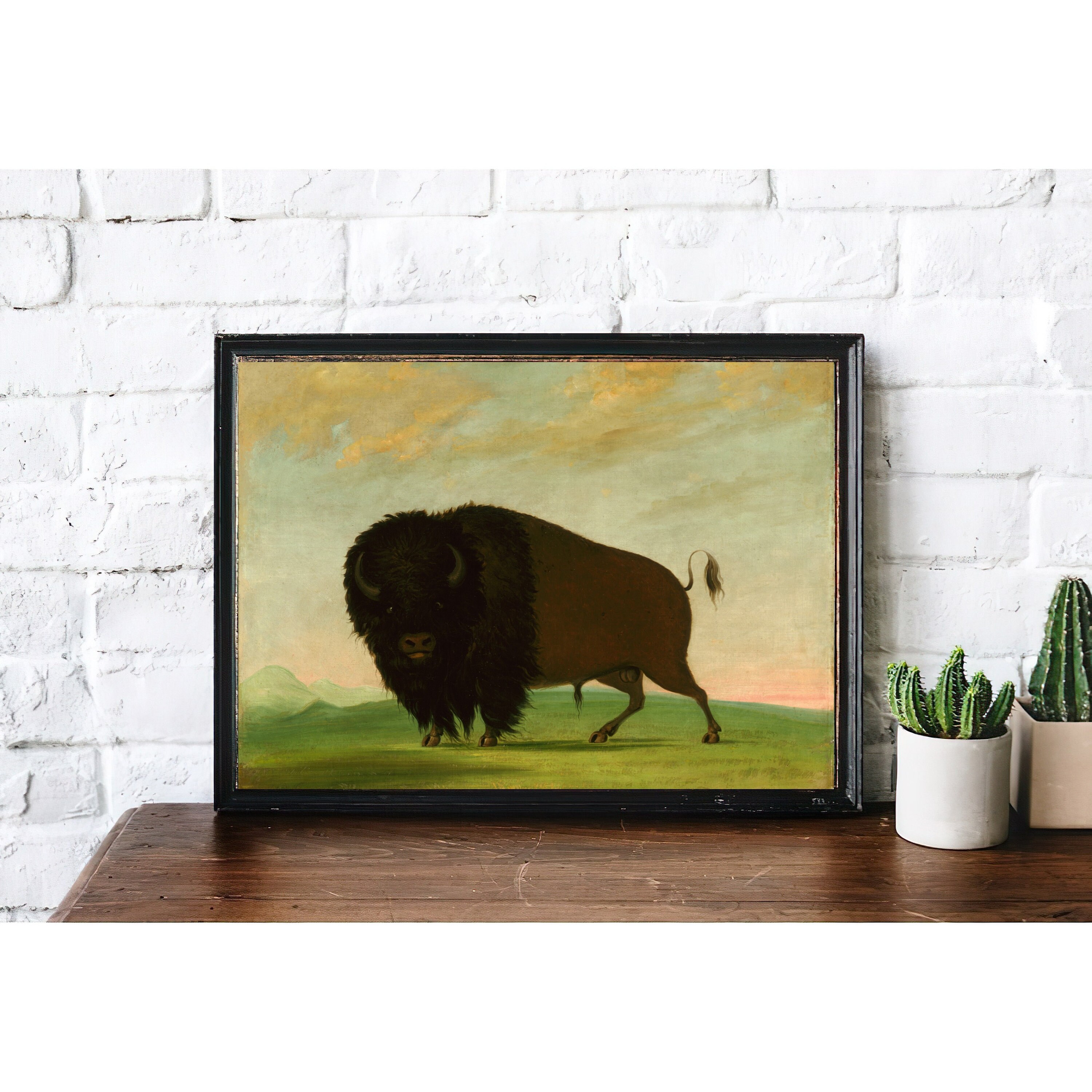 Vintage American Bison Painting | Antique Animal Portrait Artwork ...