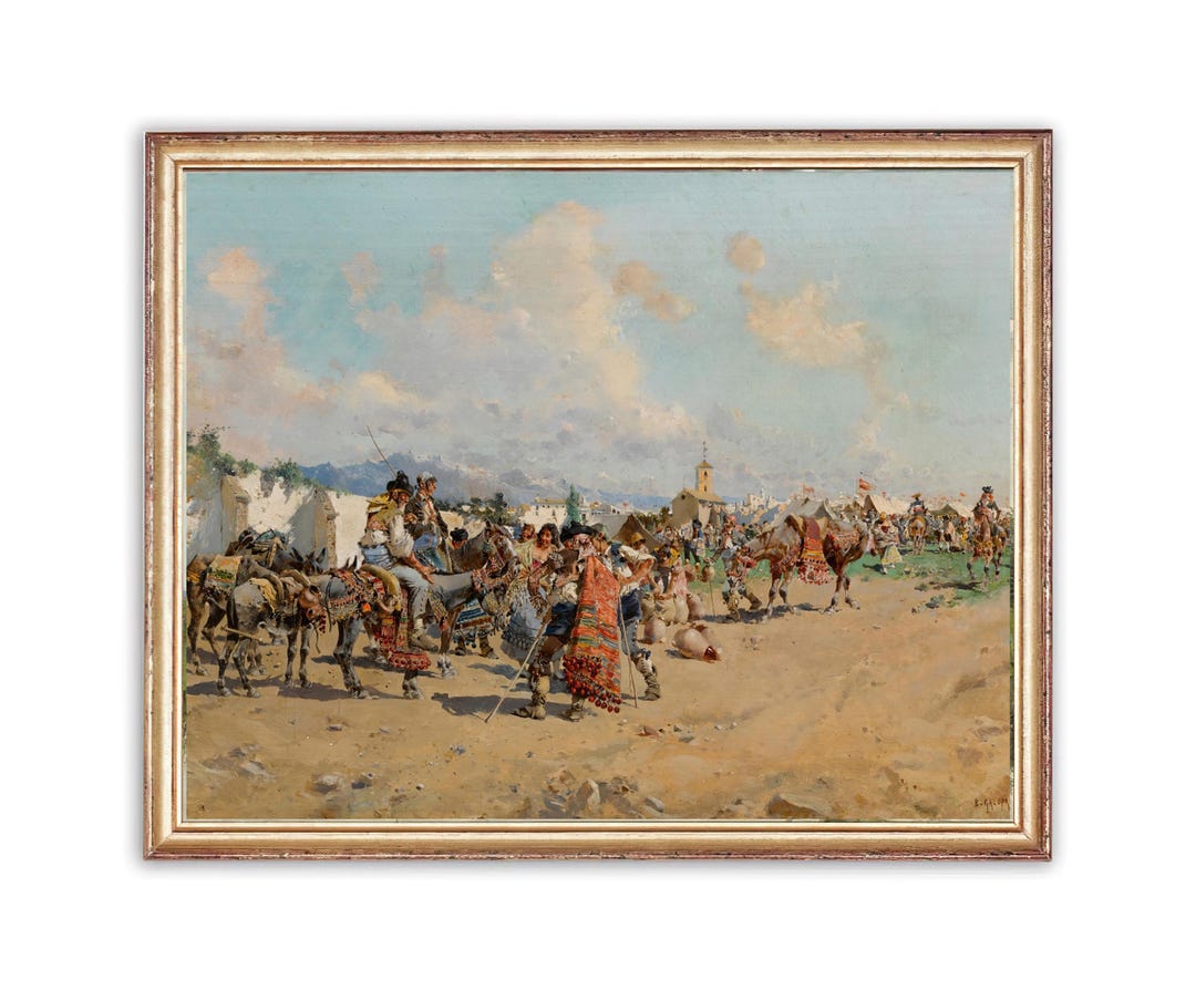 Vintage County Fair Painting | Antique Landscape Old West Artwork ...
