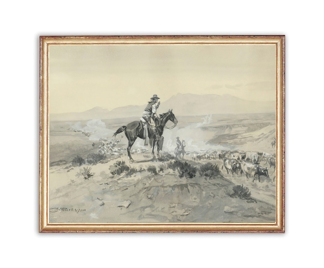 Vintage Cowboy Western Painting | Antique Old West Artwork | Classic ...