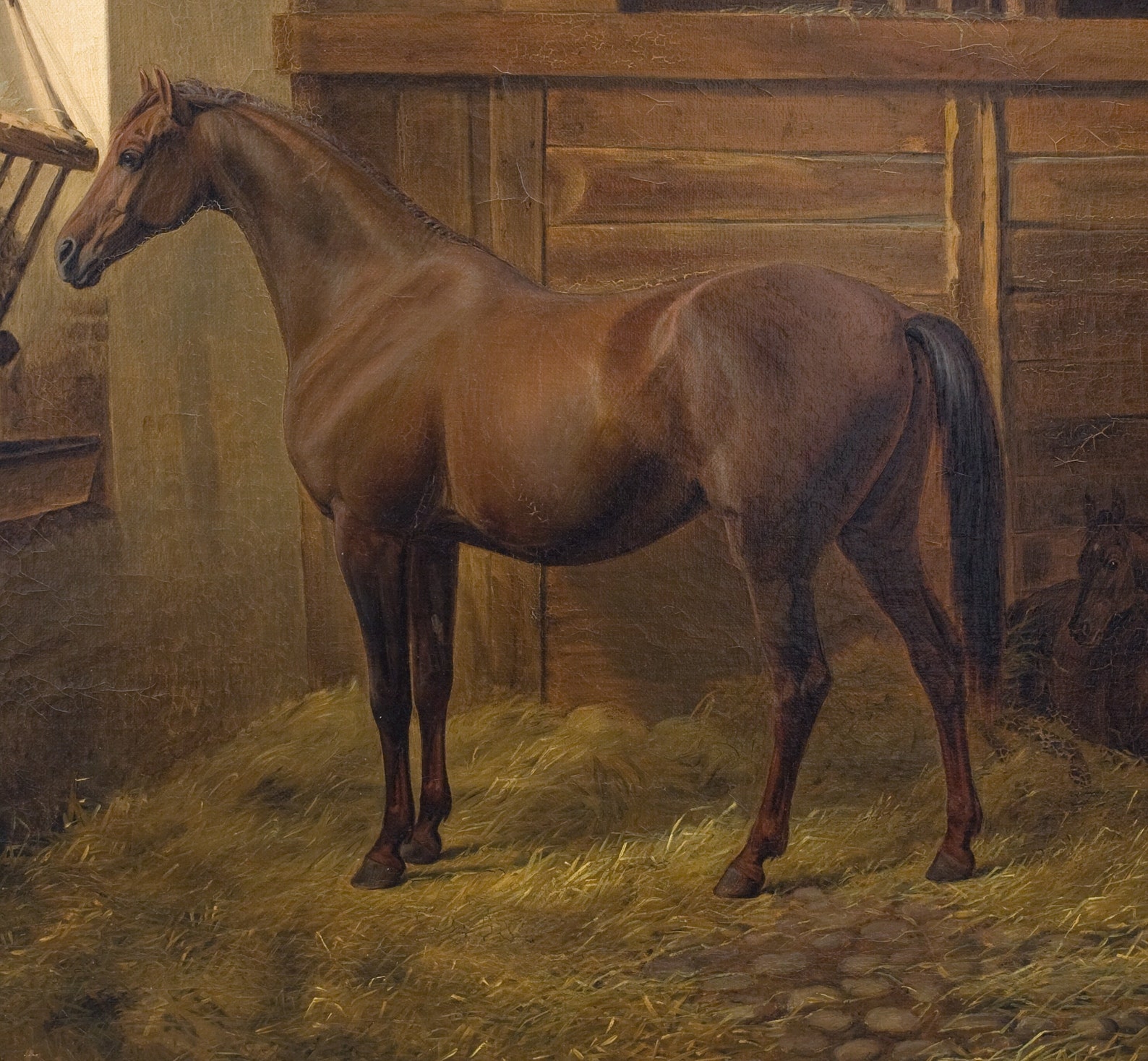 Vintage Horses in the Stable Painting | Antique Barn Animal Artwork ...