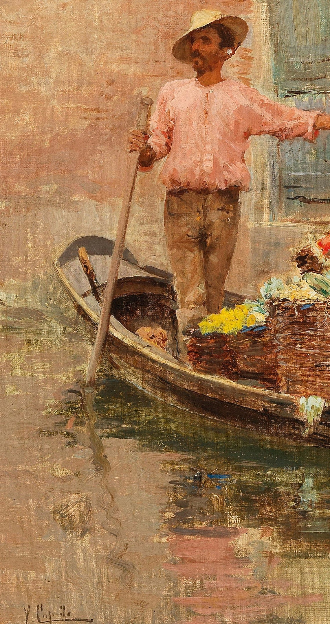 Vintage Man on Boat Painting Venice Canal Painting Antique - Etsy UK