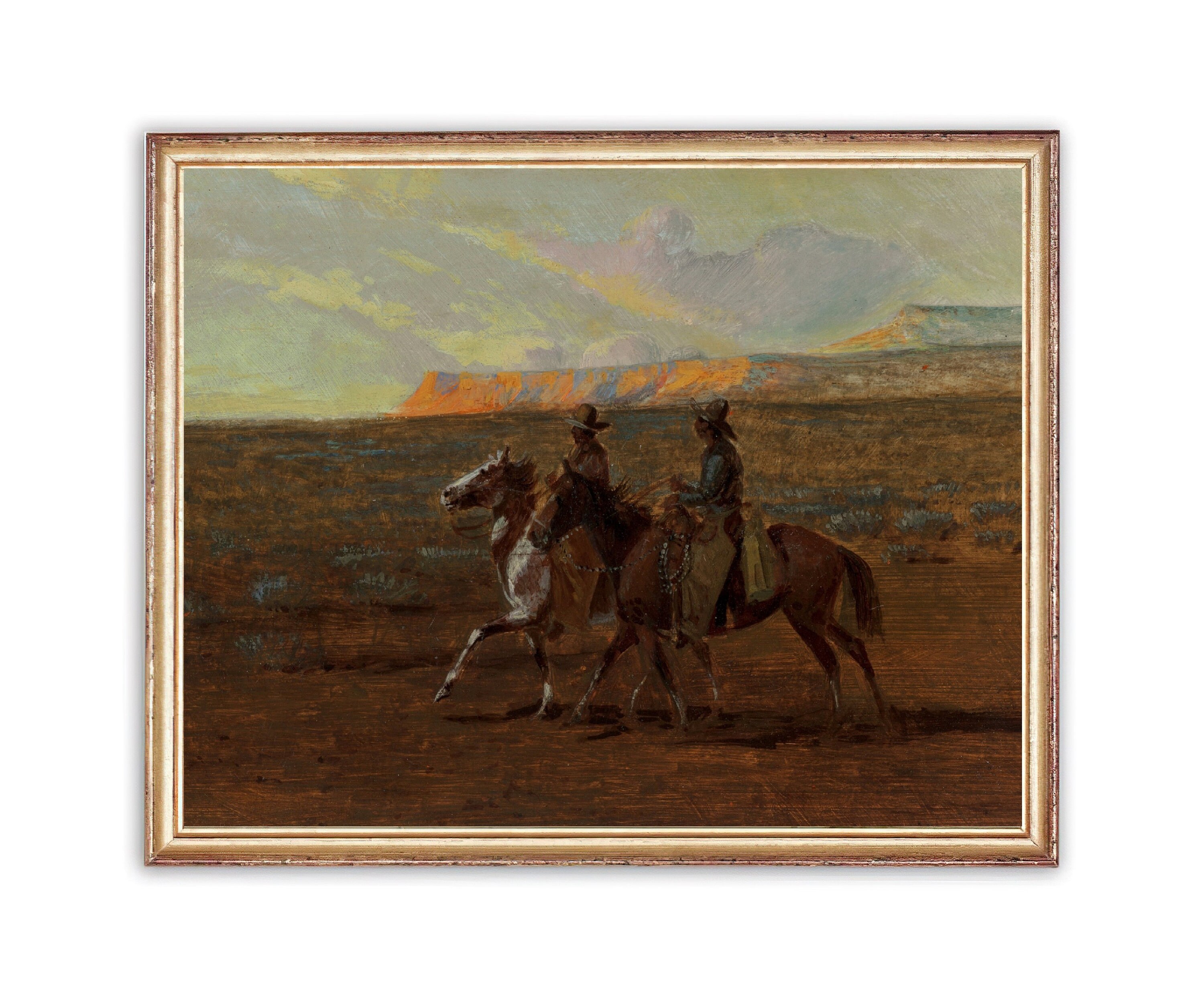 Vintage Cowboys Painting Antique Old West Artwork Classic - Etsy
