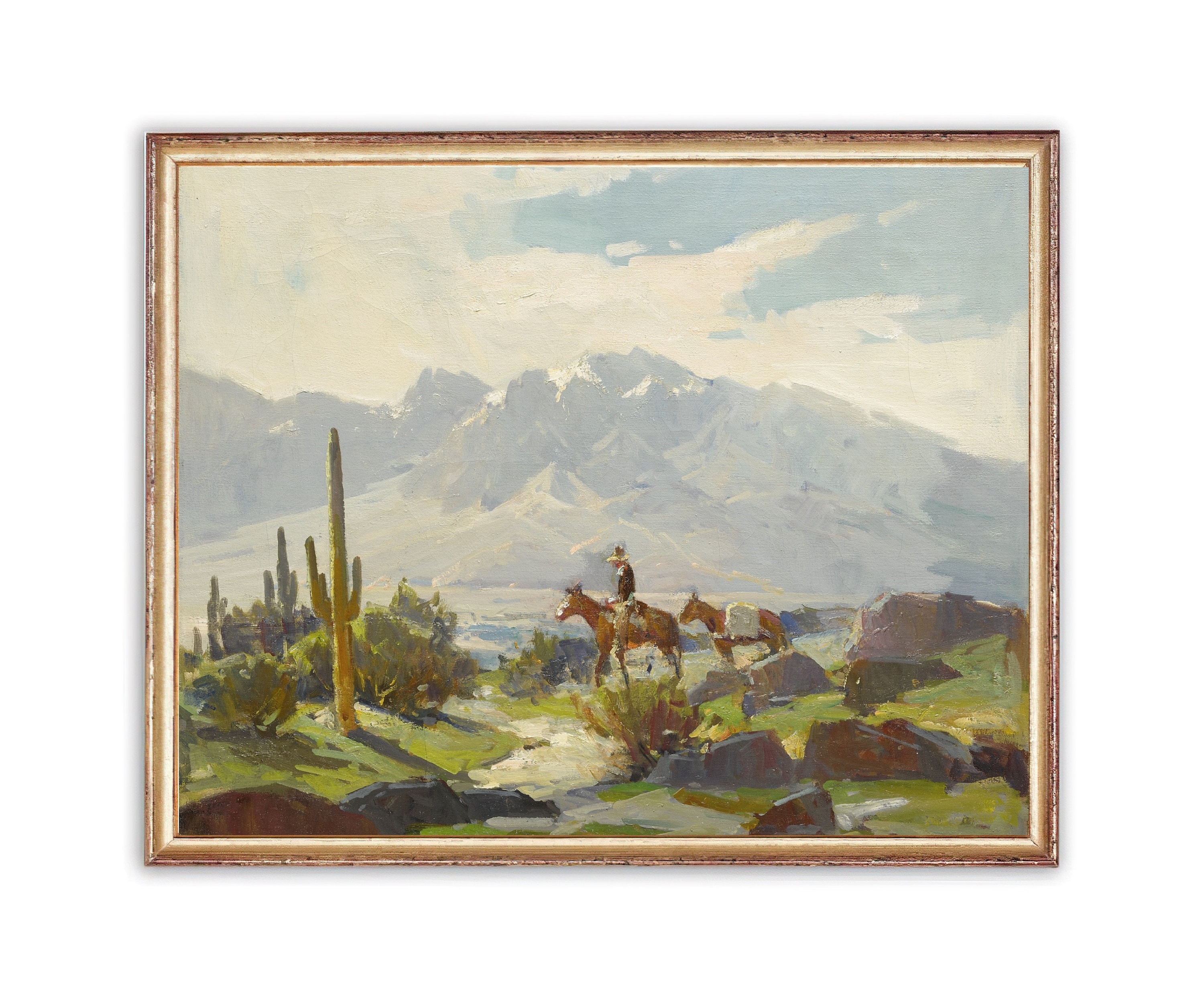 Vintage Western Painting | Oil Horse Rider Painting | Old West Cowboy ...