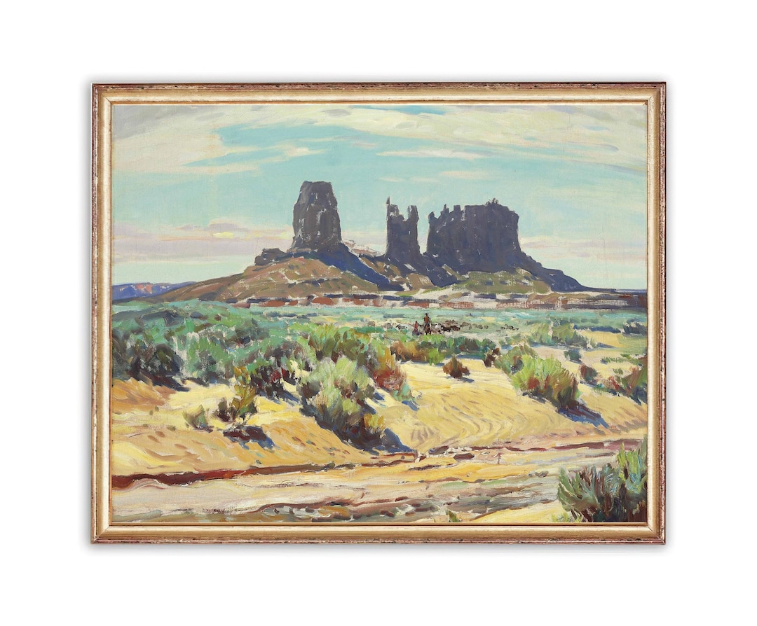 Vintage Western Painting | Antique Nature Landscape Artwork | Classic ...