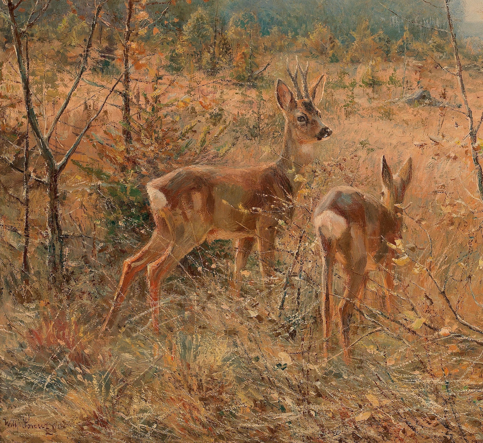 Vintage Deer Painting | Classic Forest Nature Painting | Deer in Grass ...
