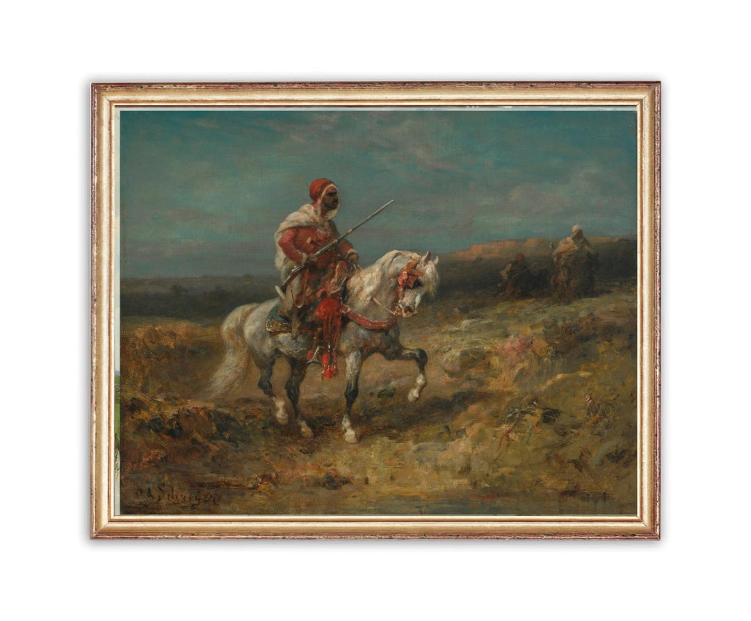 Vintage Arab Horseman Painting | Antique Horse Rider Artwork | Classic ...