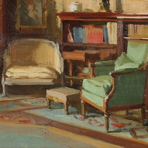 Vintage Library Interior Painting | Antique Still Life Artwork ...