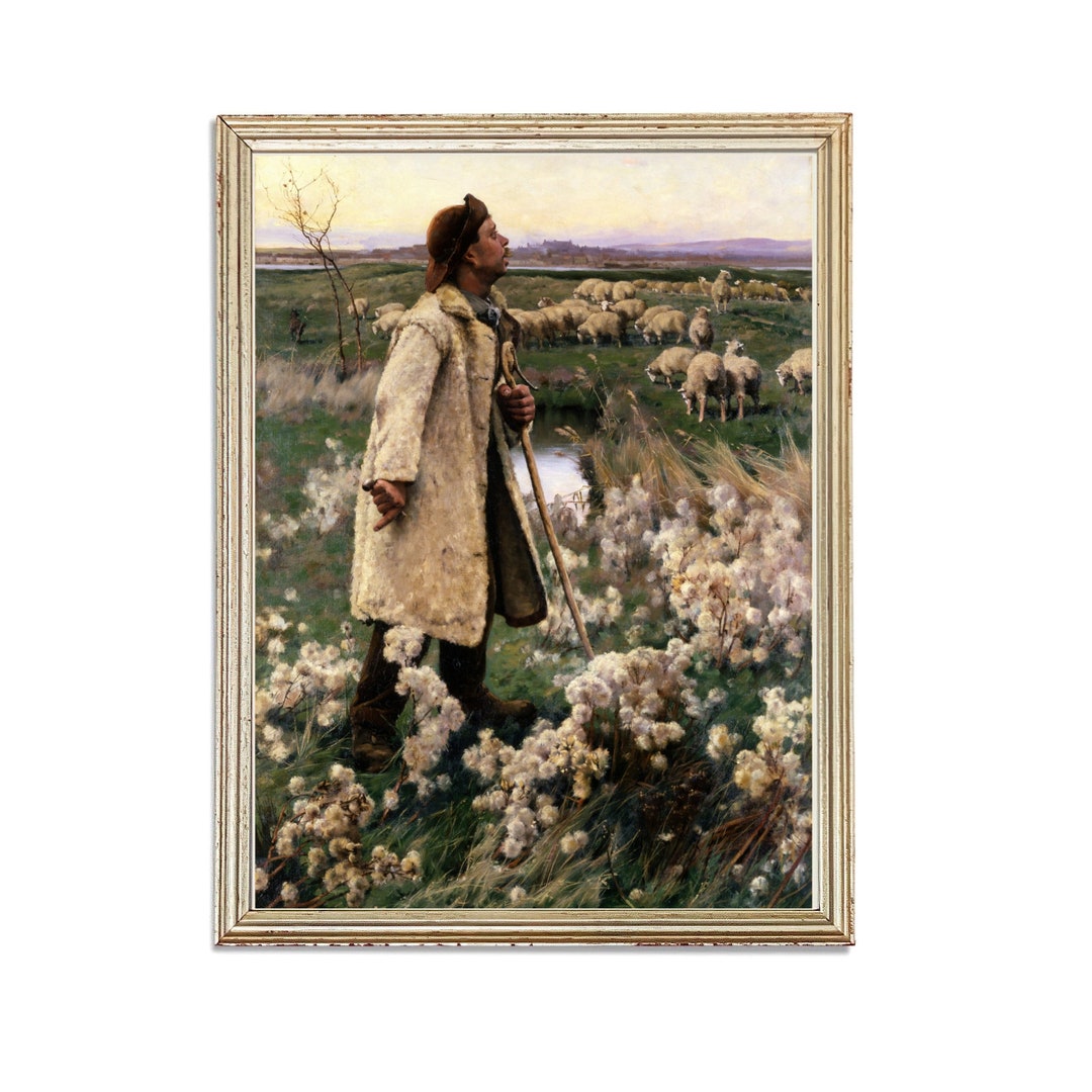 Vintage Shepherd Painting | Antique Sheep Artwork | Classic Portrait ...