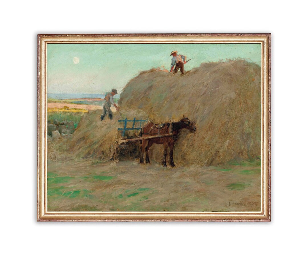 Vintage Hayrick Painting | Vintage Oil Haystack Making Painting ...