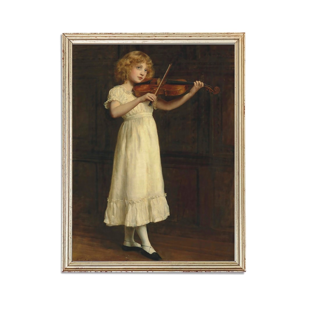 Vintage Female Portrait Painting | Antique Girl Playing Violin Artwork ...