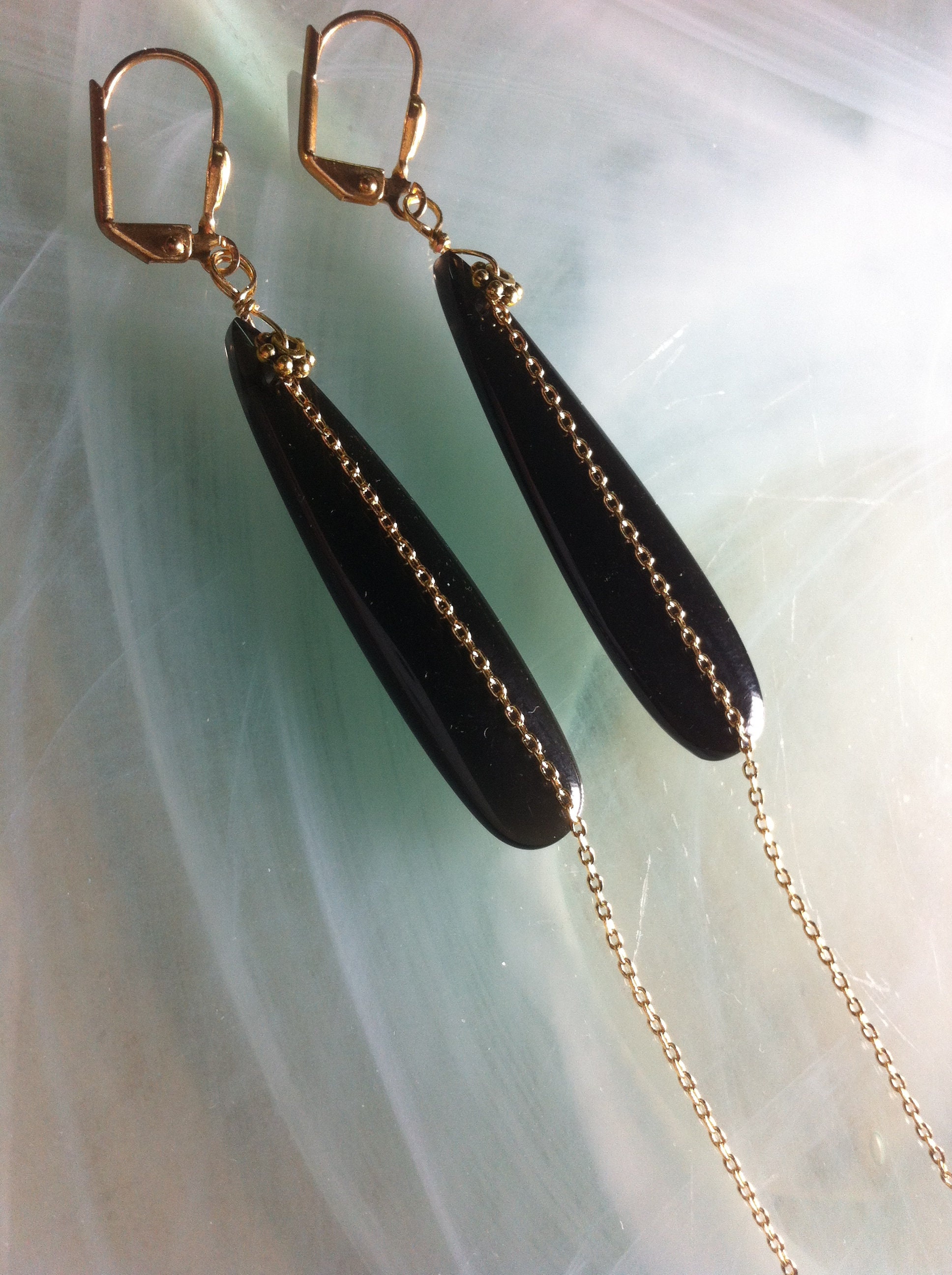 Earrings in a Minimal Bohemian Style Composed of Two Long Tears in Fine ...