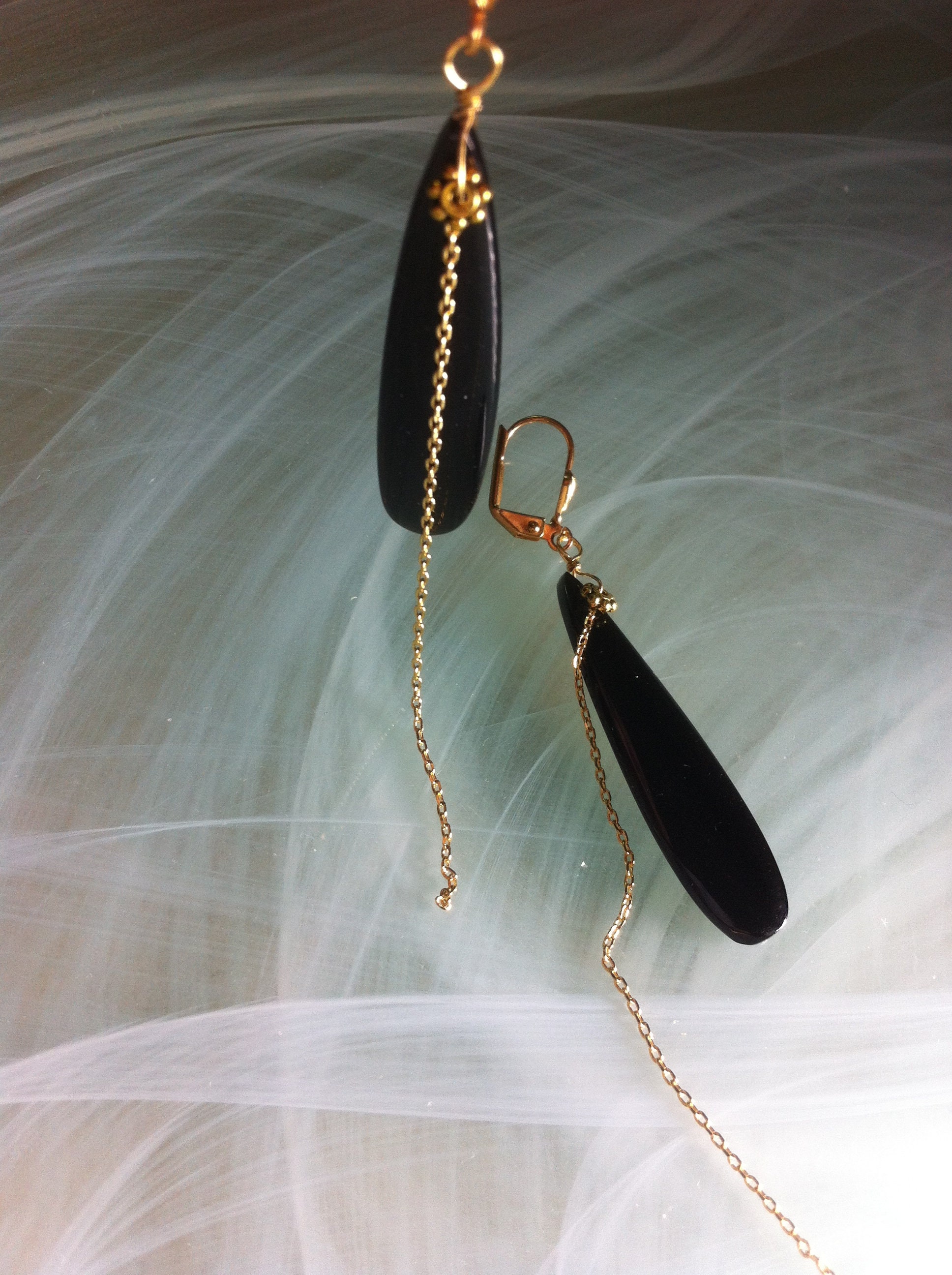 Earrings in a Minimal Bohemian Style Composed of Two Long Tears in Fine ...