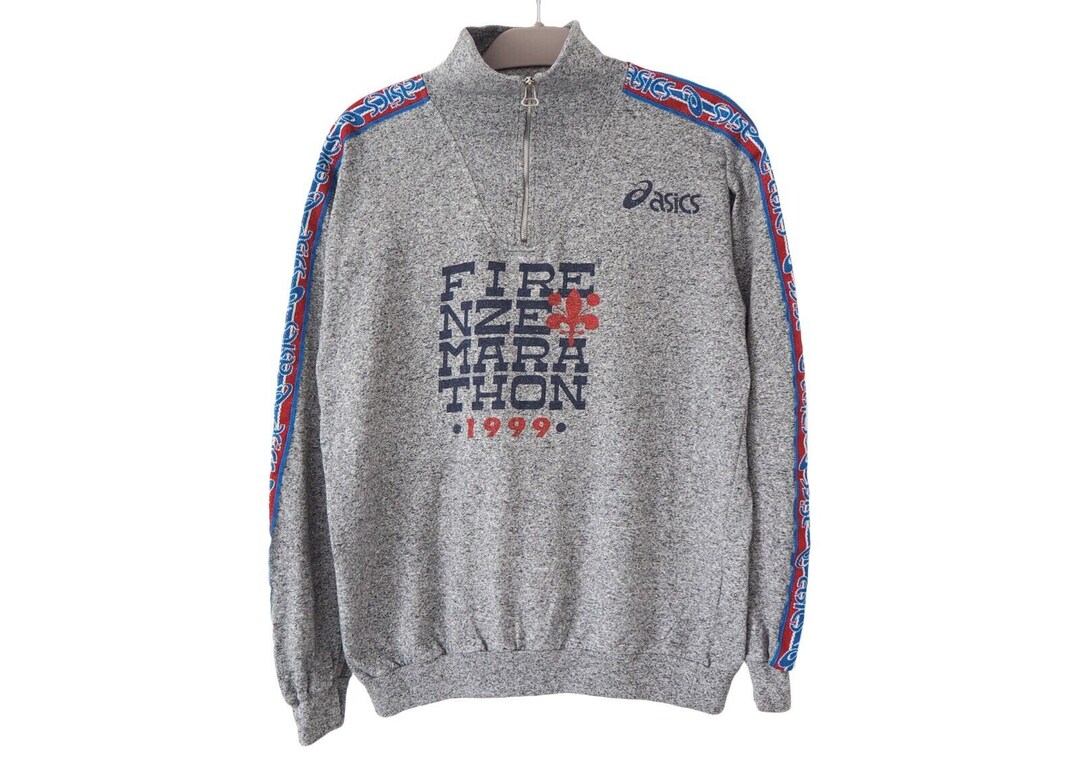 Vintage ASICS Sweatshirt 1/4 Zip Marathon 1999 Jumper Gray Size S 90s ...