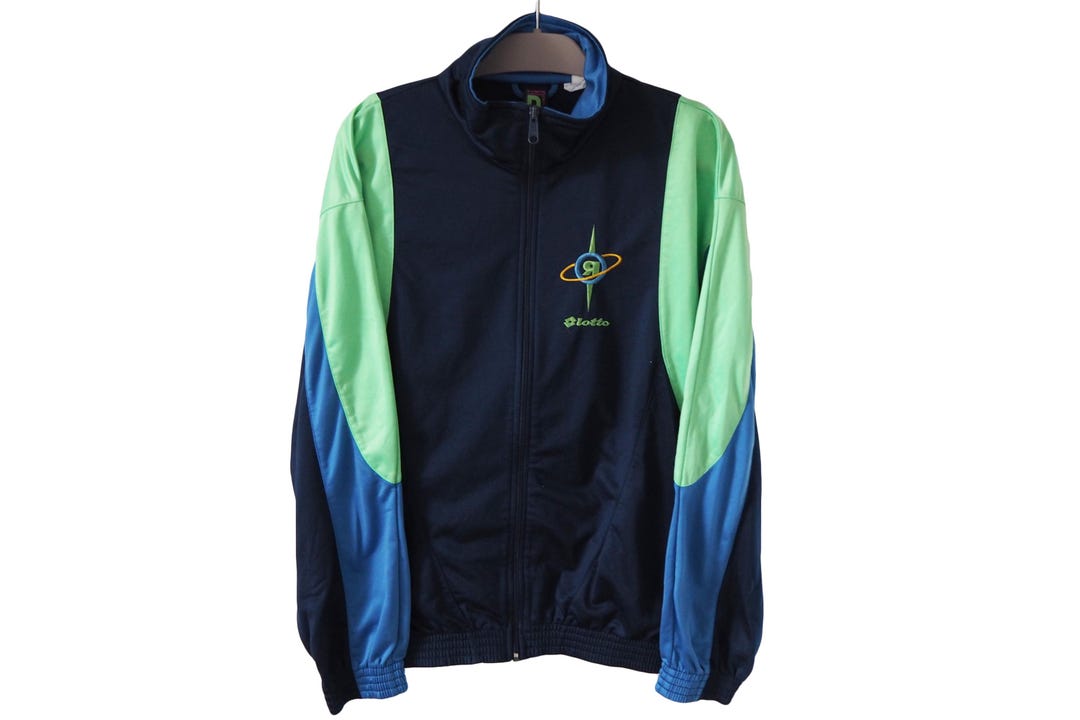 Vintage LOTTO Track Jacket Full Zip Size L 90s Sport Windbreaker Blue ...