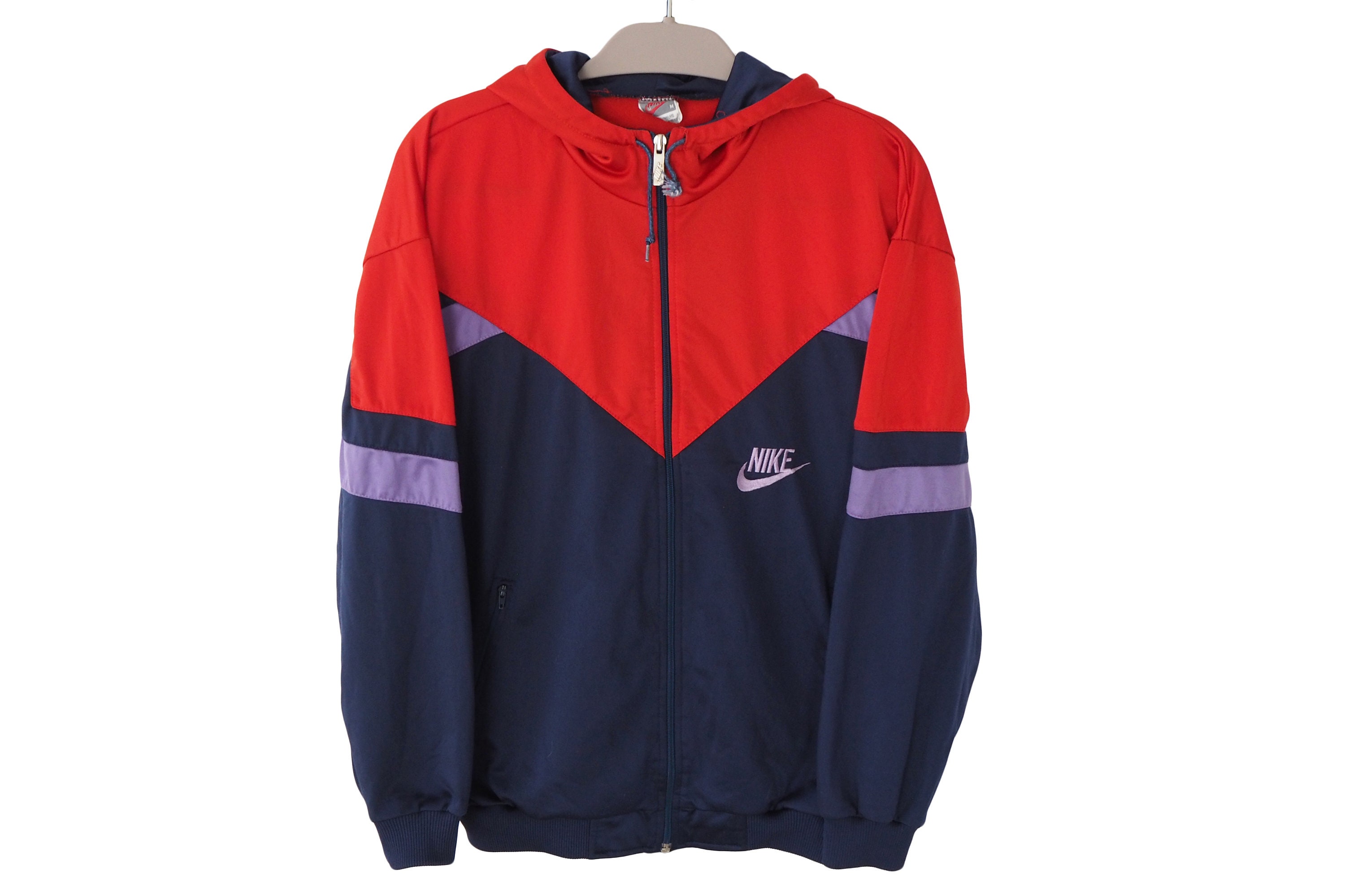 Vintage NIKE Track Jacket Hooded Full Zip Size M 90s Sport Red Blue - Etsy