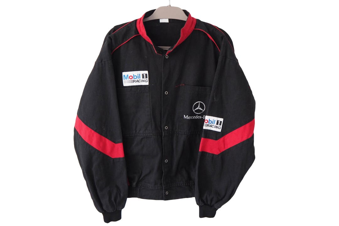 Vintage MERCEDES-BENZ Jacket Work Wear Style Size S Black Big Logo 90s ...