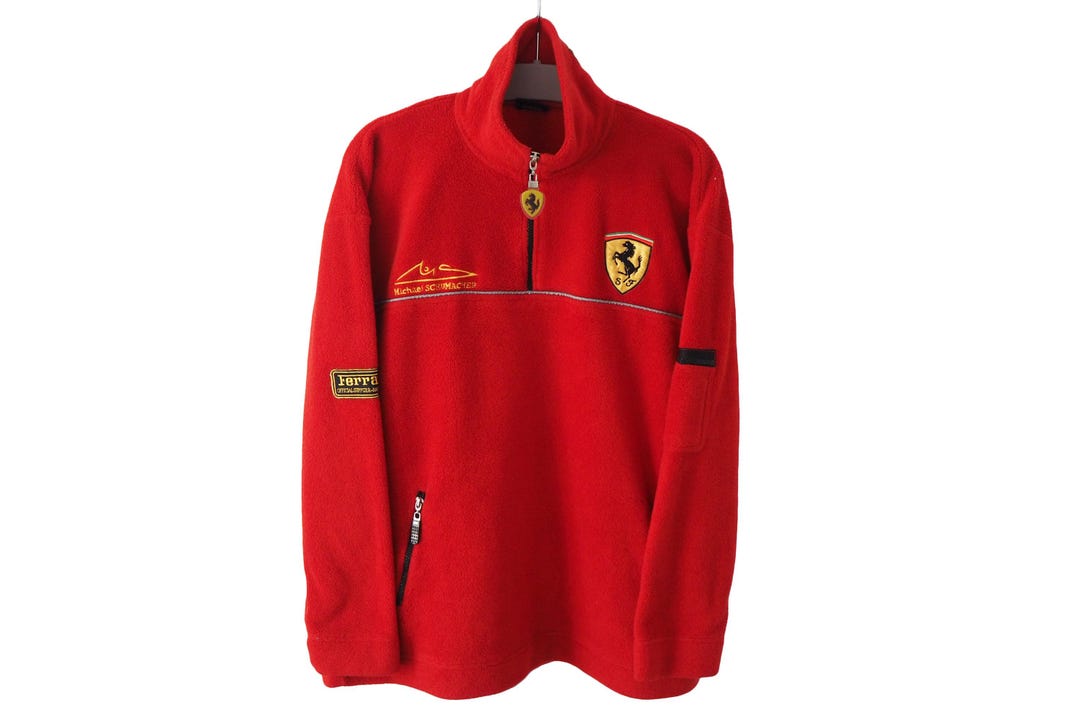 Vintage FERRARI F1 Team Racing Fleece Sweater 1/4 Zip Size M Jumper ...