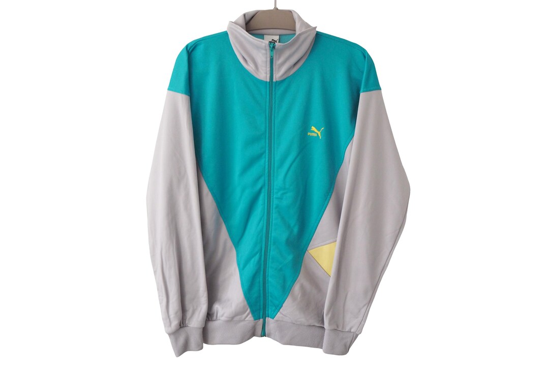 Vintage PUMA Track Jacket Full Zip Size XL Blue Gray 90s Classic Sport ...