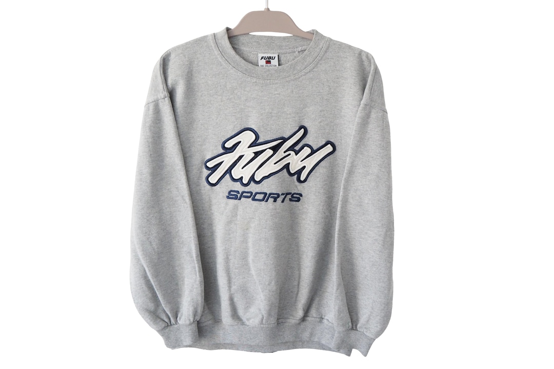 Vintage FUBU Sweatshirt Crewneck Big Logo Jumper Size S 90's Hip Hop Gray Retro Style Pullover ...