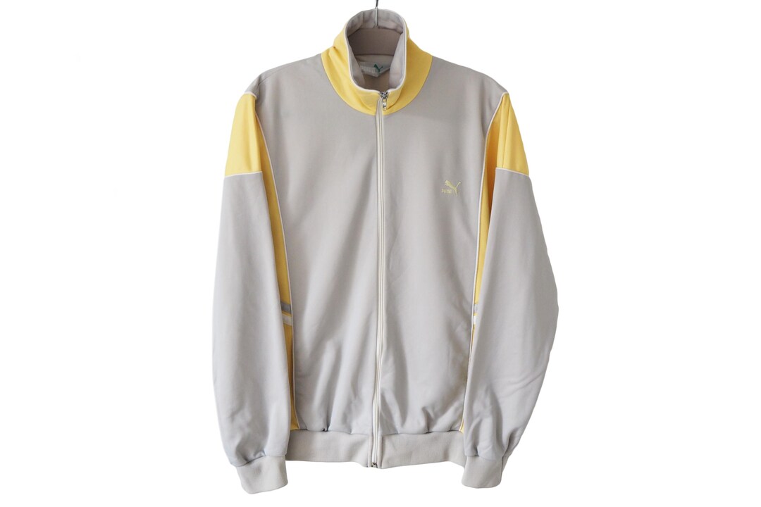Vintage PUMA Track Jacket Full Zip Size L Gray Yellow 80s Classic Sport ...