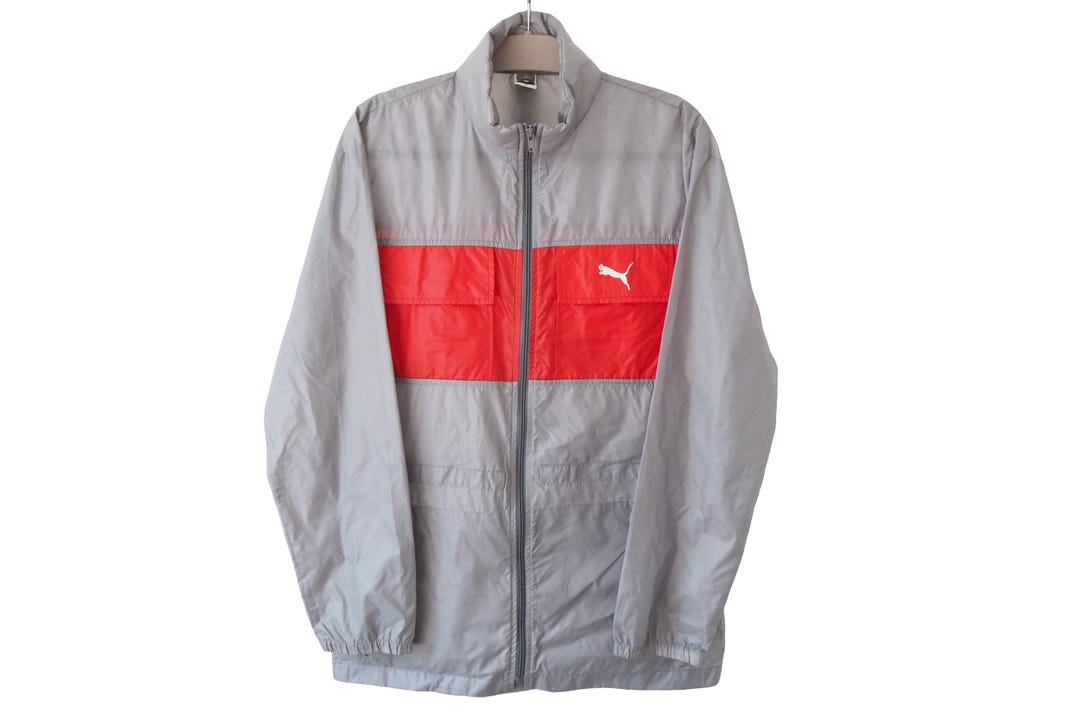 Vintage PUMA Jacket Size L 90s Classic Sport Windbreaker Gray Hides in ...