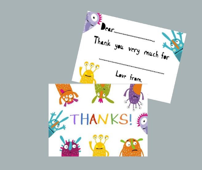 Monster Thank You Postcards pack of 5 Envelopes - Etsy